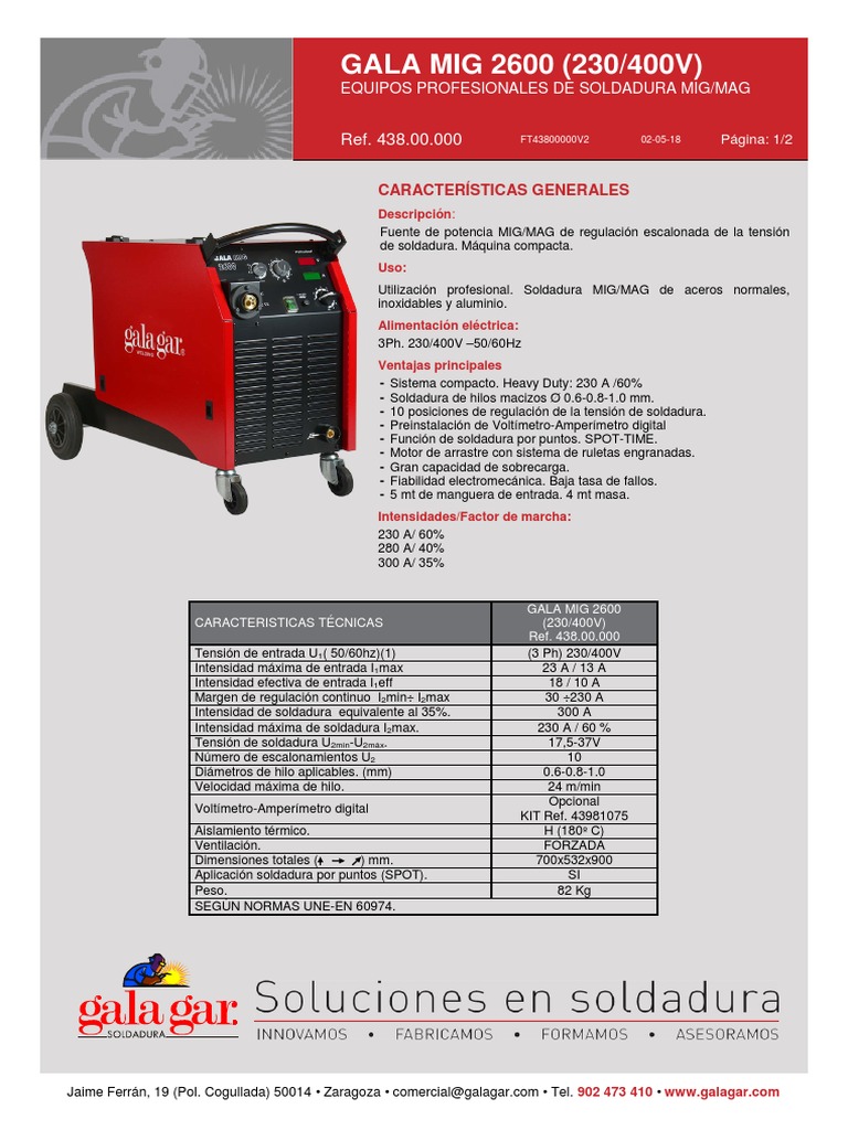 GALA MIG 2600: Soldadora Profesional MIG/MAG | PDF | Soldadura ...