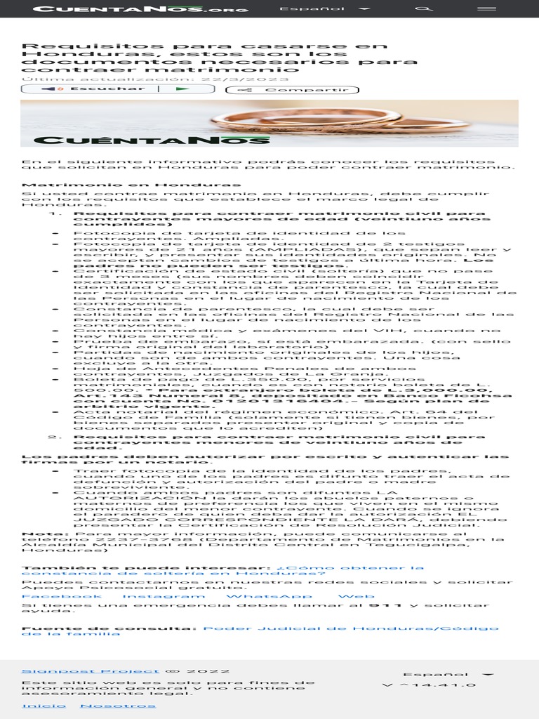 Requisitos para Casarse en Honduras, Estos Son Los Documentos ...