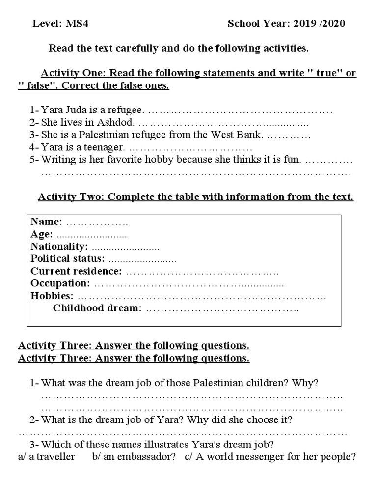 MS4 Student Reading Activities | PDF | Egypt–Israel Relations | Palestinians