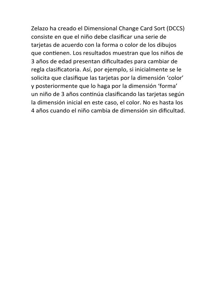 Zelazo Ha Creado El Dimensional Change Card Sort | PDF