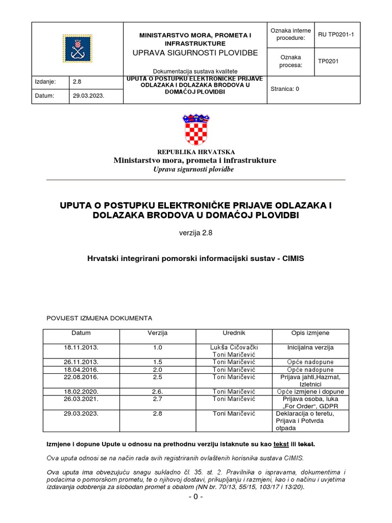 MMPI Uputa Domaća Plovidba Verzija 2.8 | PDF