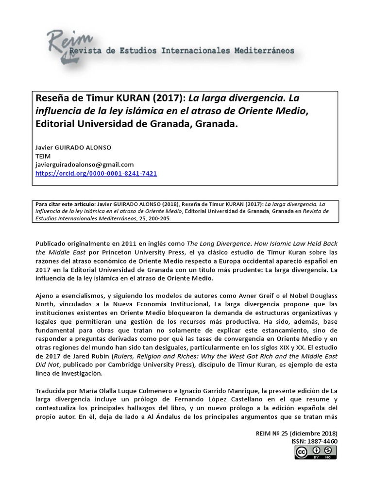 Reseña de Timur KURAN (2017) : La Larga Divergencia. La Editorial ...