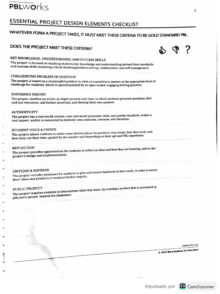pbl - Essential project design elements checklist | PDF