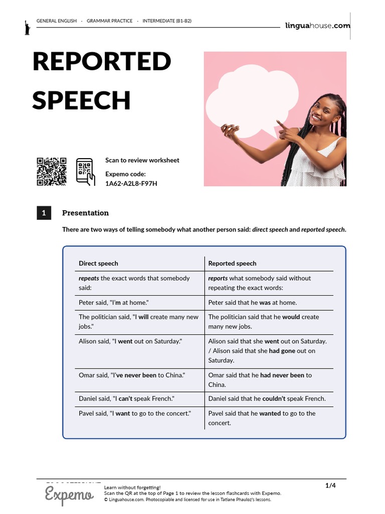 Intermediate Reported Speech Guide | PDF | Cognitive Science | Syntax