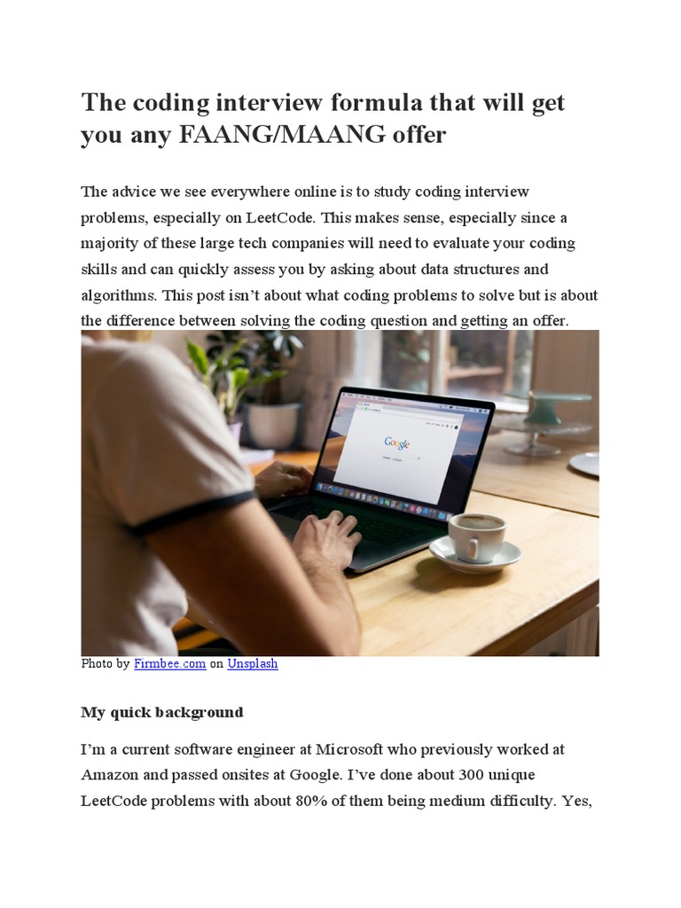 The Coding Interview Formula That Will Get You Any Faang Pdf Time Complexity Computing
