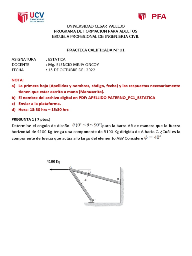 PRACTICA CALIFICADA No 01 - ESTATICA | PDF