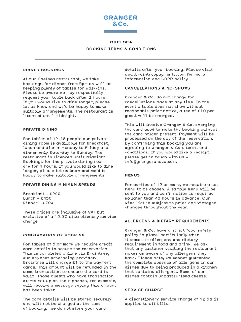 Granger Terms and Conditions | PDF | Menu | Restaurants