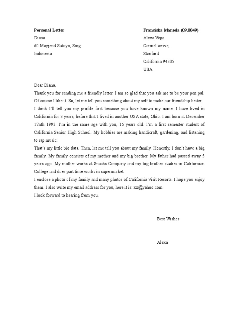 English Personal Letter (Example) | PDF | Pharmacy | Wellness