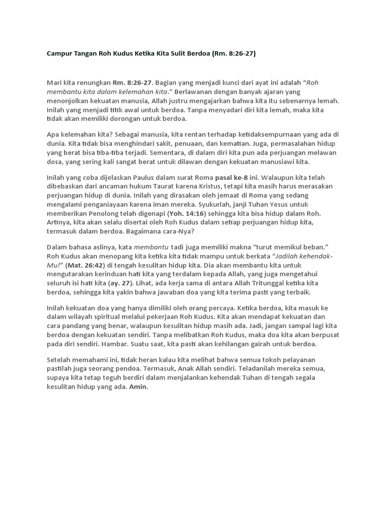 Peran Roh Kudus dalam Doa Kita | PDF | Agama & Spiritualitas