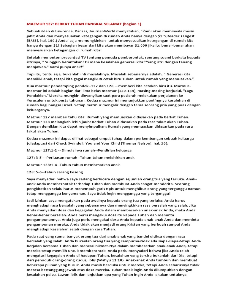 Mazmur 127 | PDF | Kesehatan Holistik