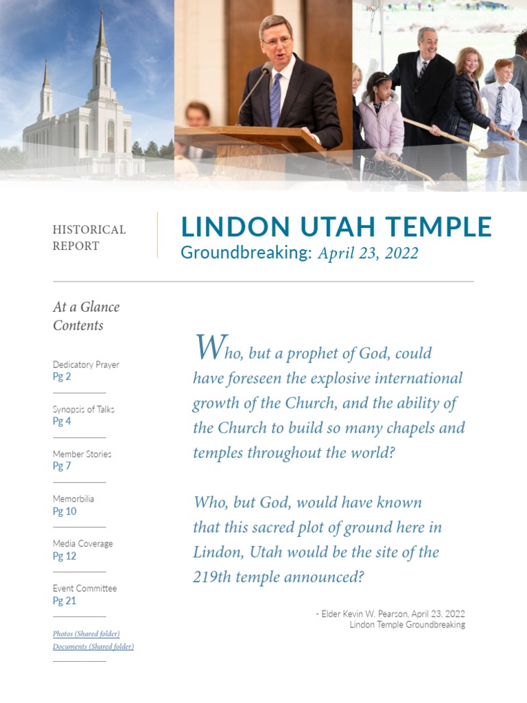 Lindon Temple Groundbreaking Historical - FINAL | PDF | The Church Of ...