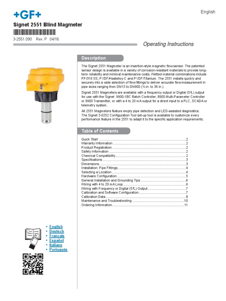 GF Signet 2551 Blind Manual | PDF | Pipe (Fluid Conveyance ...