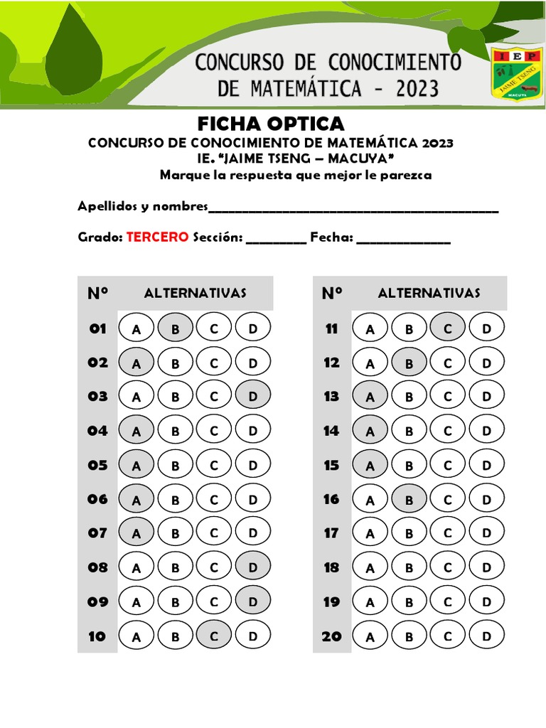 FICHA OPTICA 3° | PDF