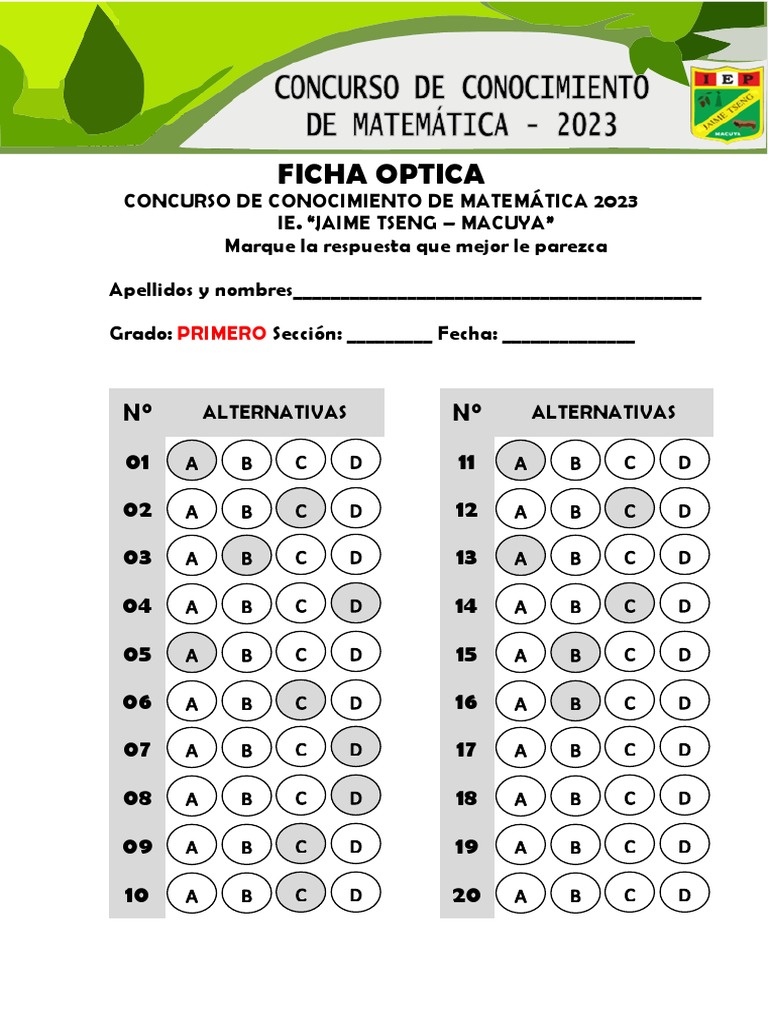 FICHA OPTICA 1° | PDF