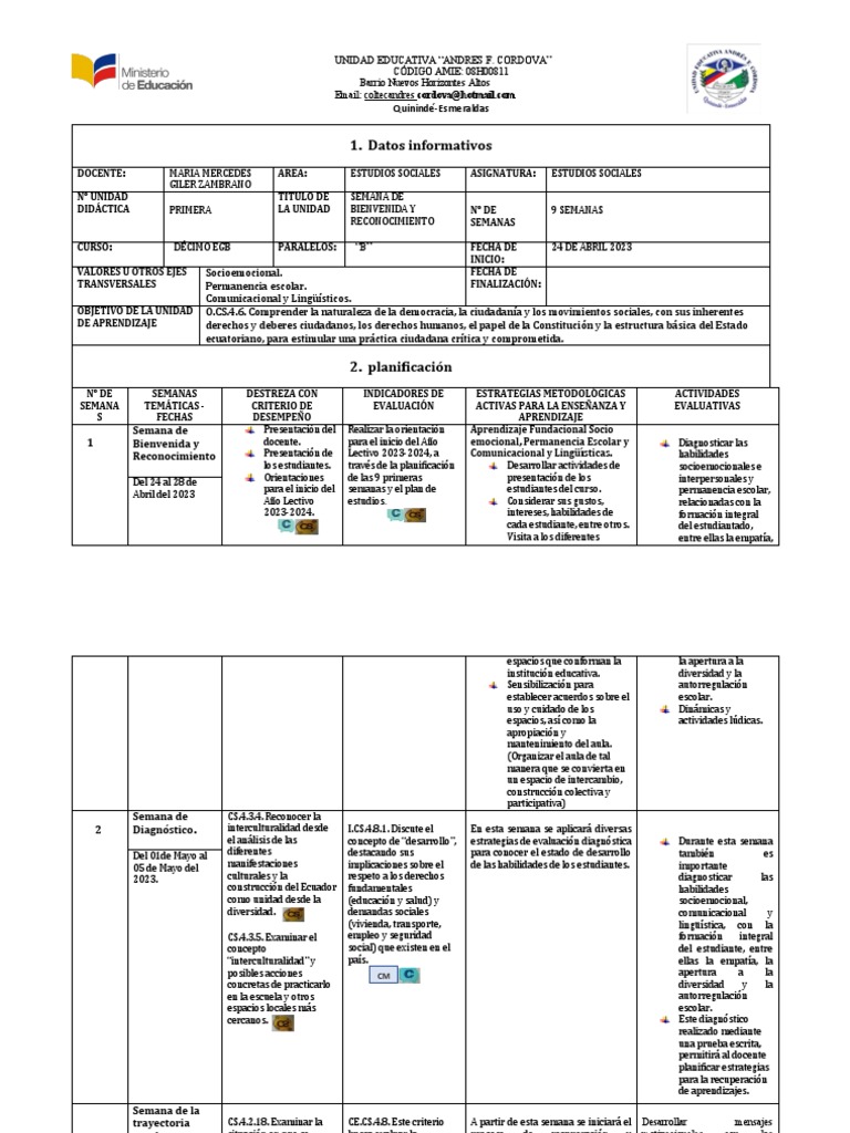 Eess Planif. Anual 10M-2023-2024 | PDF | Aprendizaje | Maestros