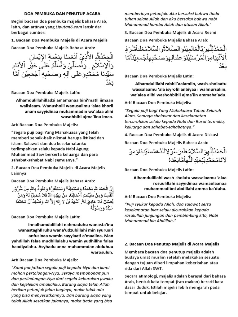 Doa Pembuka dan Penutup Acara | PDF | Agama & Spiritualitas