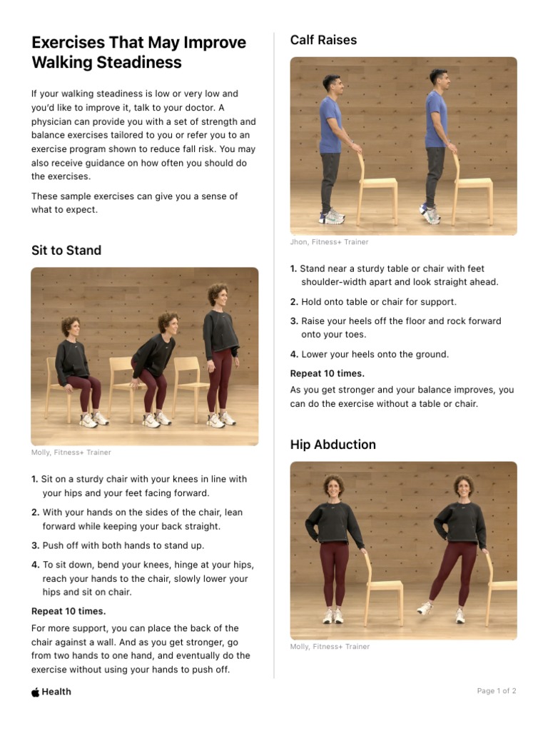 Improve Walking Steadiness Exercises | PDF | Foot | Chair