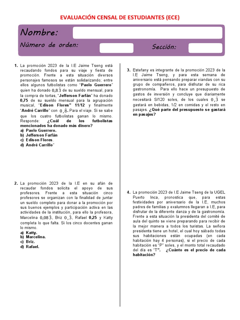 Evaluacion Ece 5° Año | PDF
