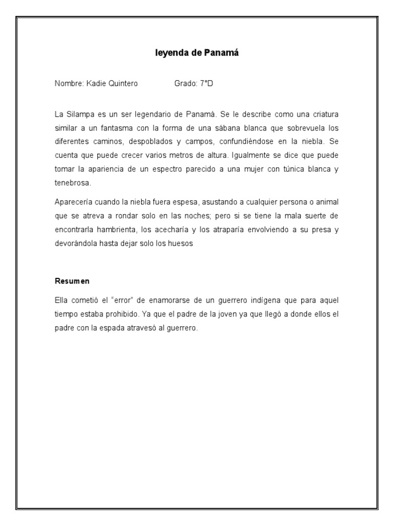 La Leyenda de La Silampa en Panamá | PDF