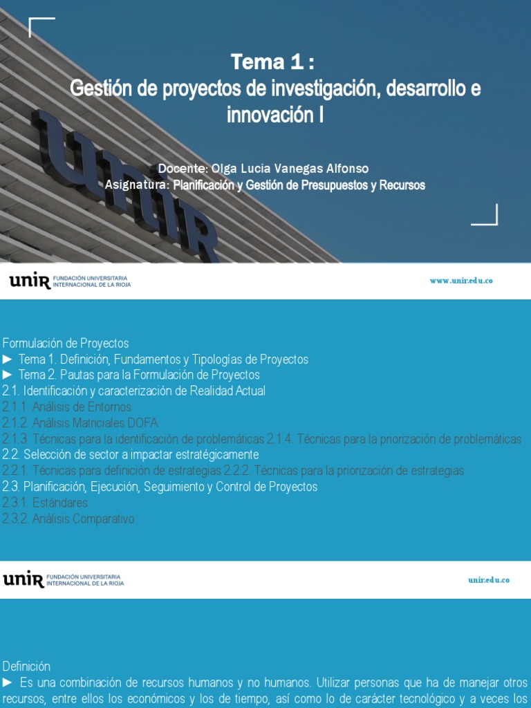 Tema 1 - Gestión de Proyectos de Investigación, Desarrollo e Innovación I | PDF | Gestión de ...