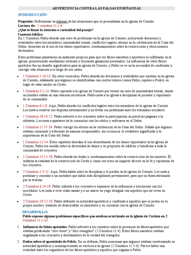 Advertencia Contra Los Falsos Apóstoles y La Importancia de La Verdadera Fe en Cristo ...