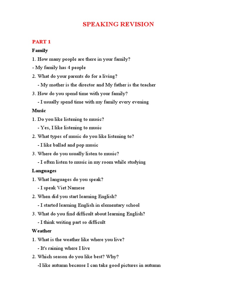 Speaking Revision | PDF