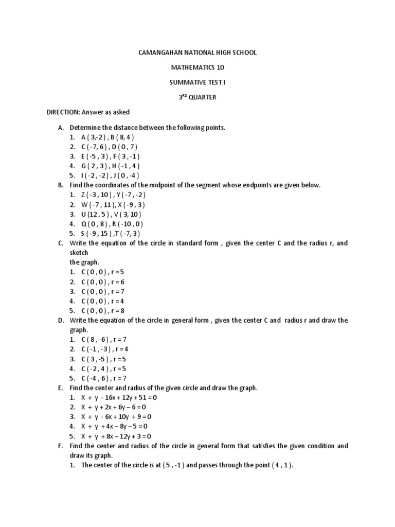 CAMANGAHAN NATIONAL HIGH SCHOOL Summative Test Q3 | PDF | Teaching ...