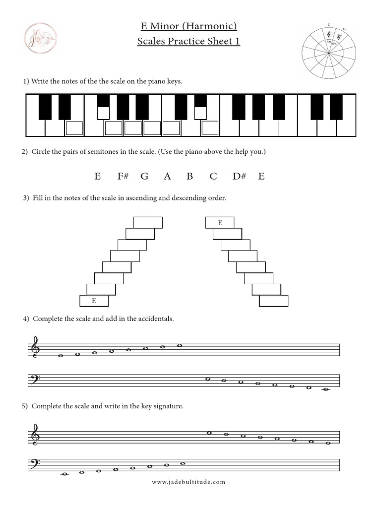 E Minor (Harmonic) Scale Practice Sheet 1 | PDF