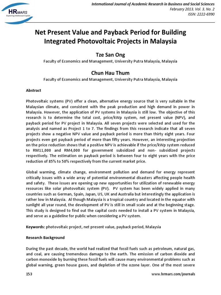 Net Present Value and Payback Period For Building Integrated ... Net Present Value and Payback Period For Building Integrated ...