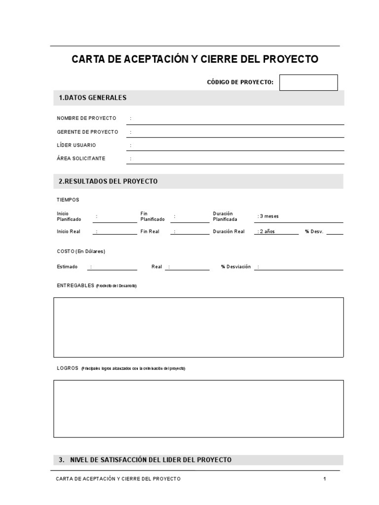 Semana 12 - Word - Formato para La Carta de Aceptación y Cierre Del Proyecto | PDF