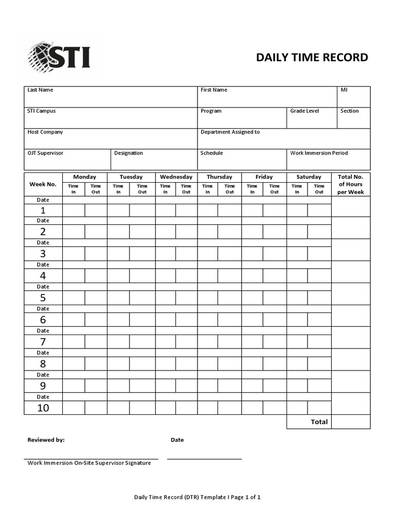 E Daily Time Record Dtr Template Pdf