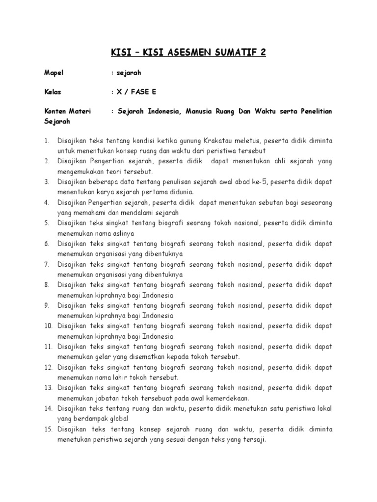 Kisi Kisi Soal Sejarah Kelas x 2023 Sm Genap | PDF