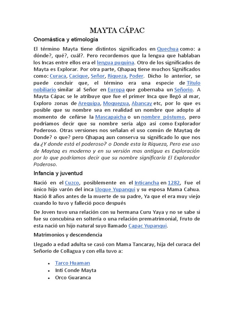 Mayta Cápac | PDF | Perú | Imperio Inca