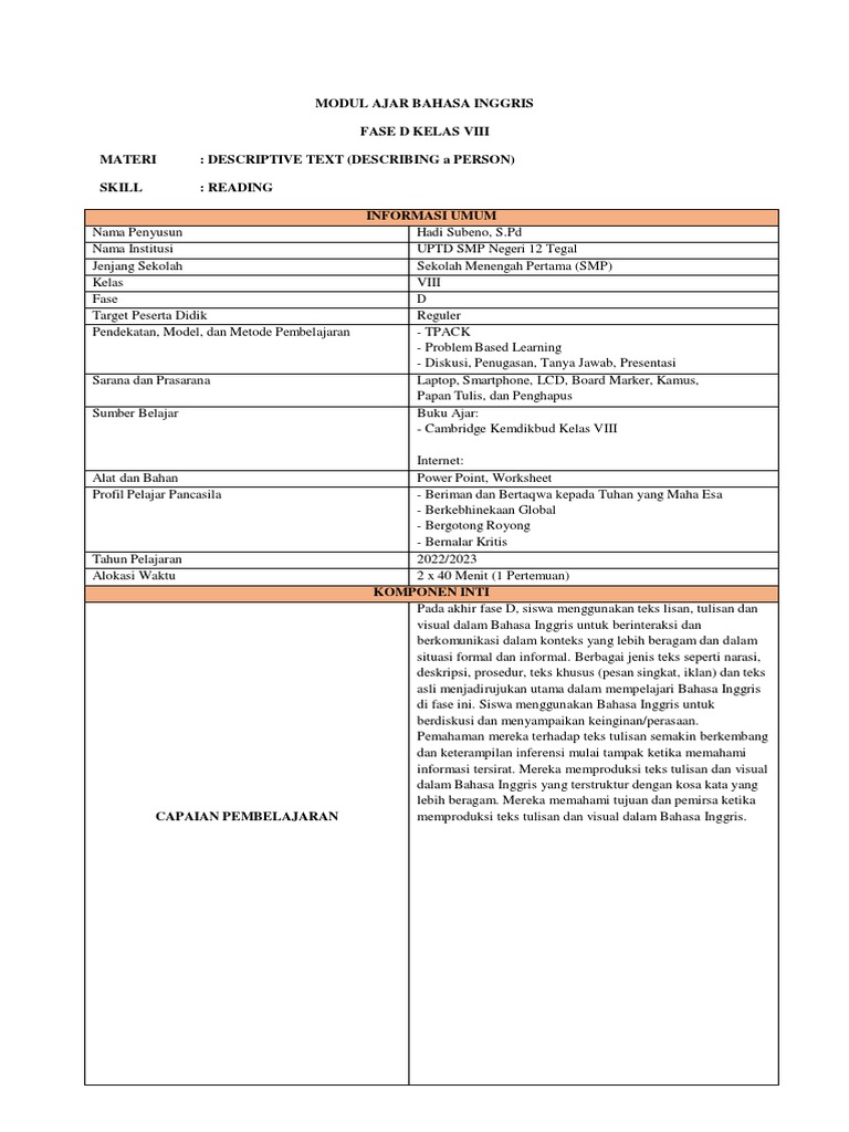 Modul ajar smp | PDF