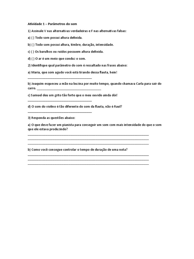 Atividade 1 (Parâmetros Do Som) | PDF