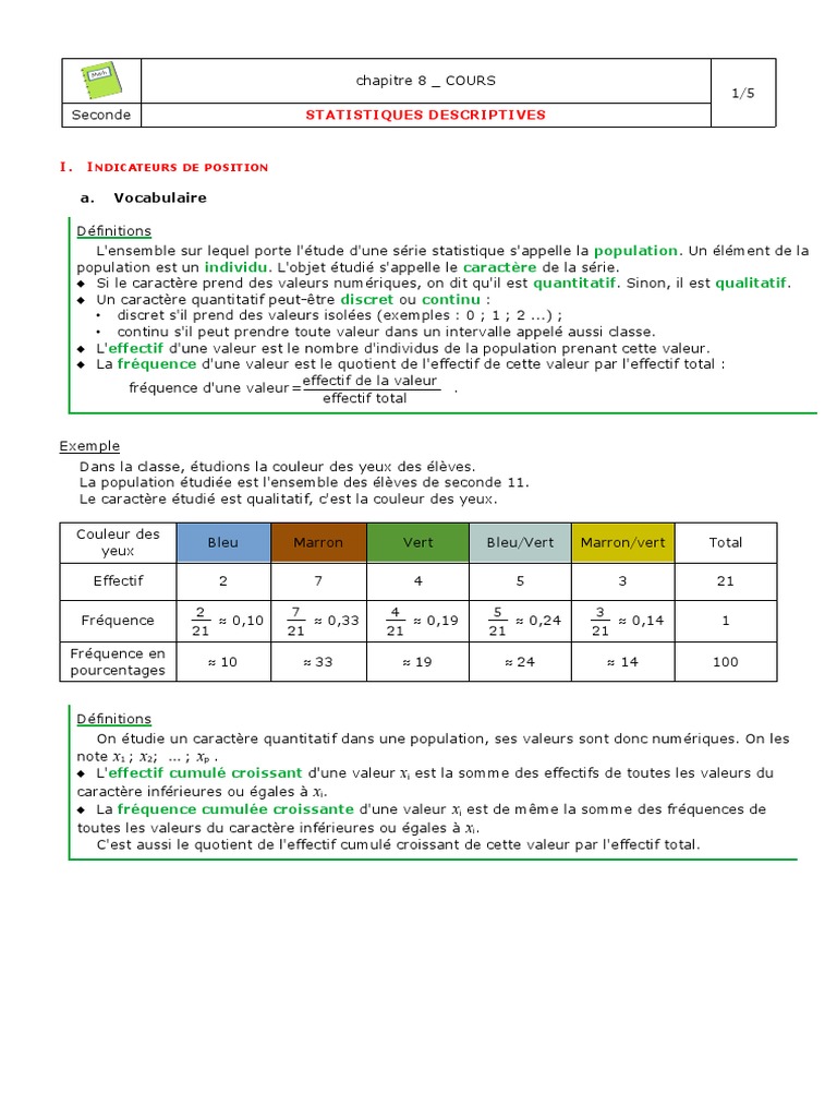 Cours Statistiques | PDF | Indicateur de dispersion | Écart type