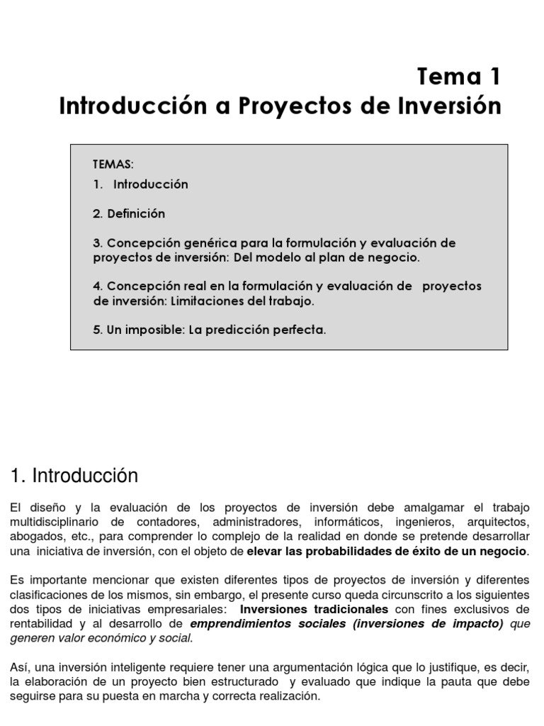 Introducción Proyectos de Inversión | PDF | Inversiones | Evaluación