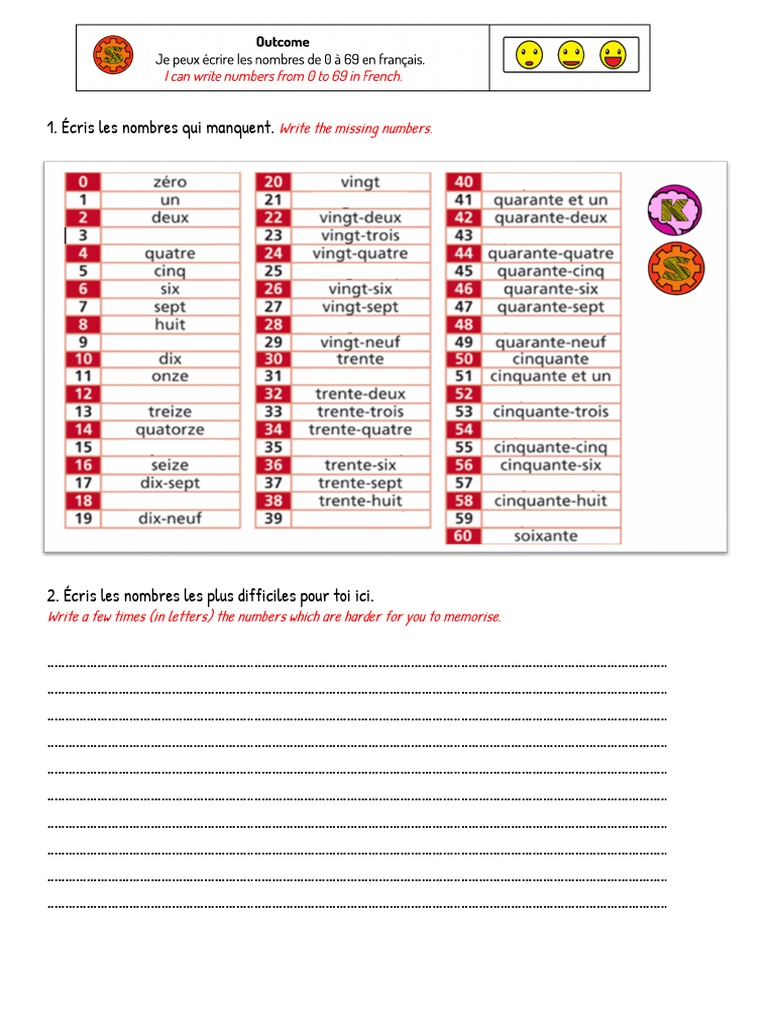 Activité Nombres 0-60 | PDF