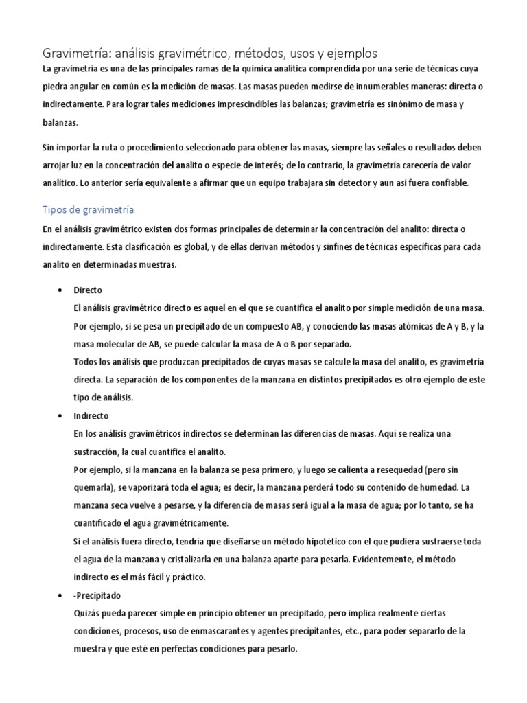 Gravimetría | PDF | Precipitación (Química) | Solubilidad