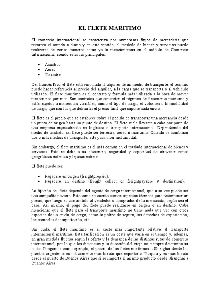 Costos y Tipos de Flete Marítimo | PDF | Transporte | Economias