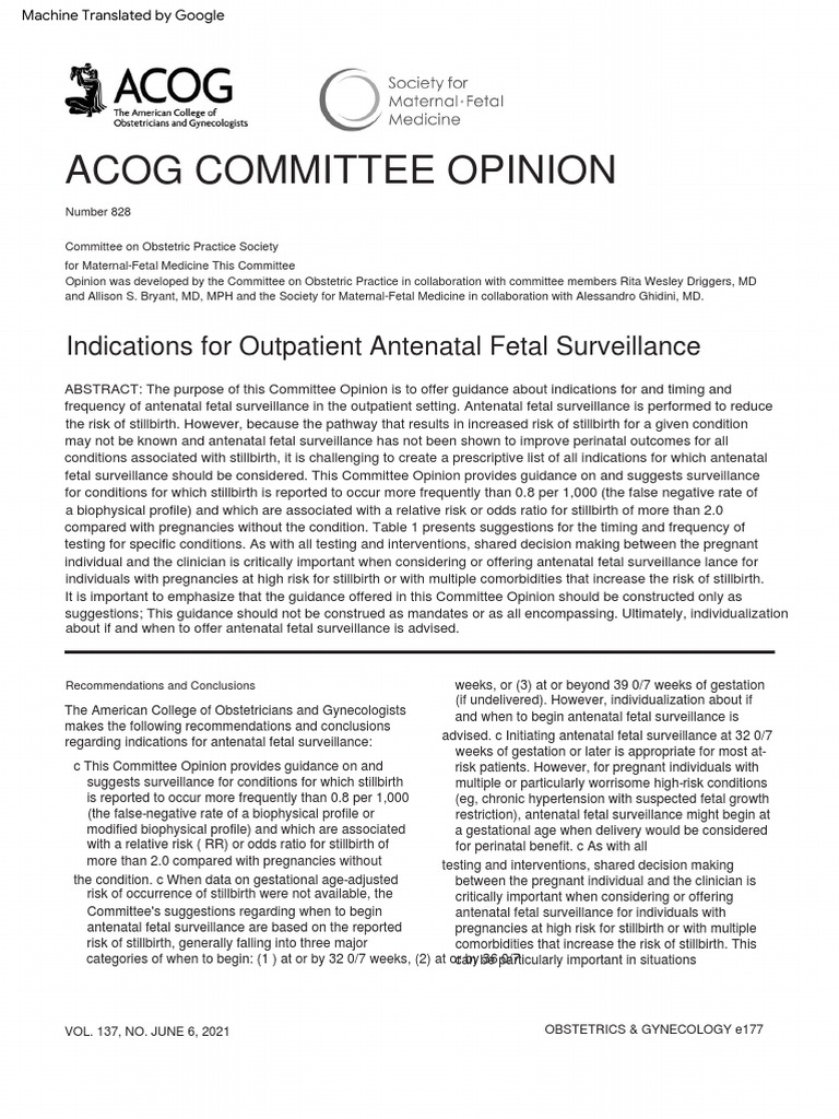 Indications For Outpatient Antenatal Fetal Surveillance | PDF ...