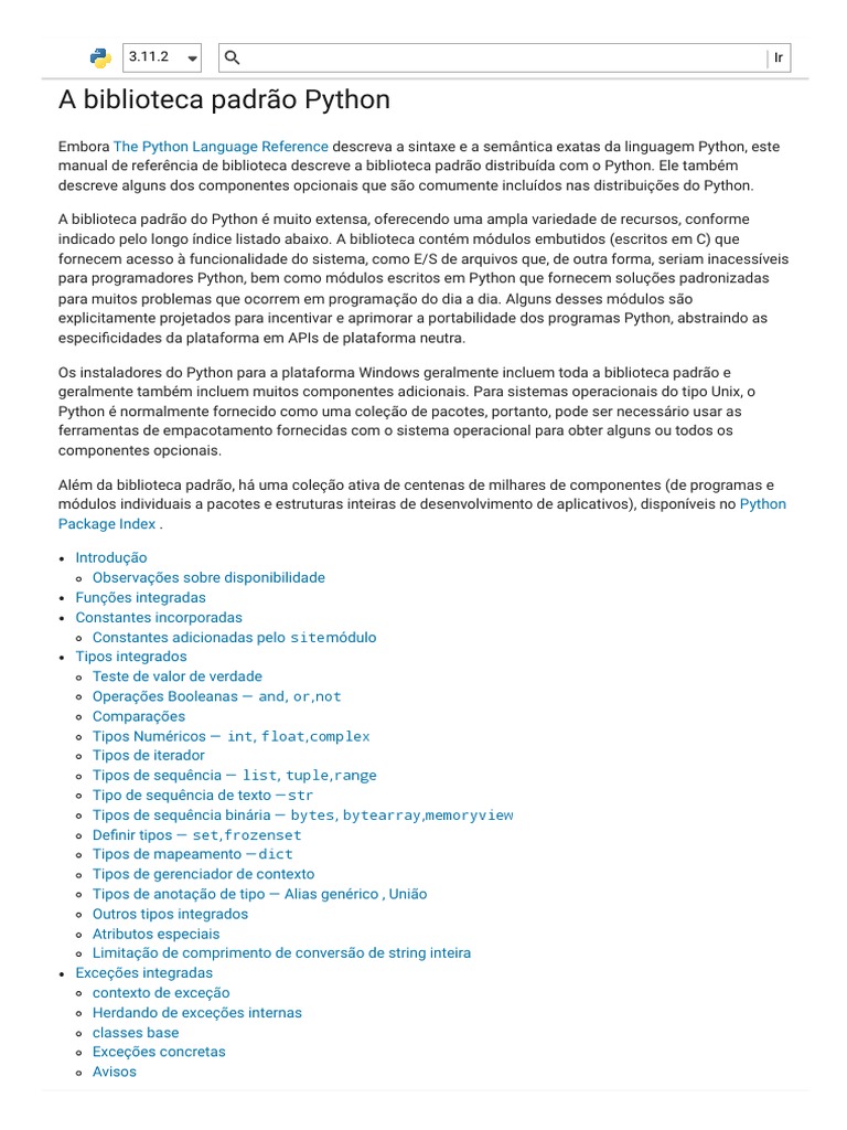 A Biblioteca Padrão Do Python - Documentação Do Python 3.11.2 | PDF ...