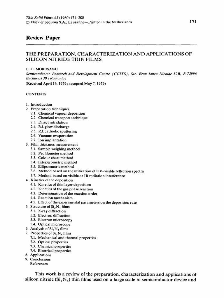 The Preparation Characterization and Applications of Silic - 1980 - Thin Solid | PDF ...