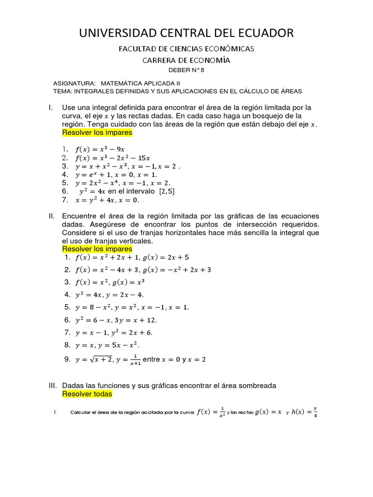 Deber 8 Area Entre Curvas) | PDF