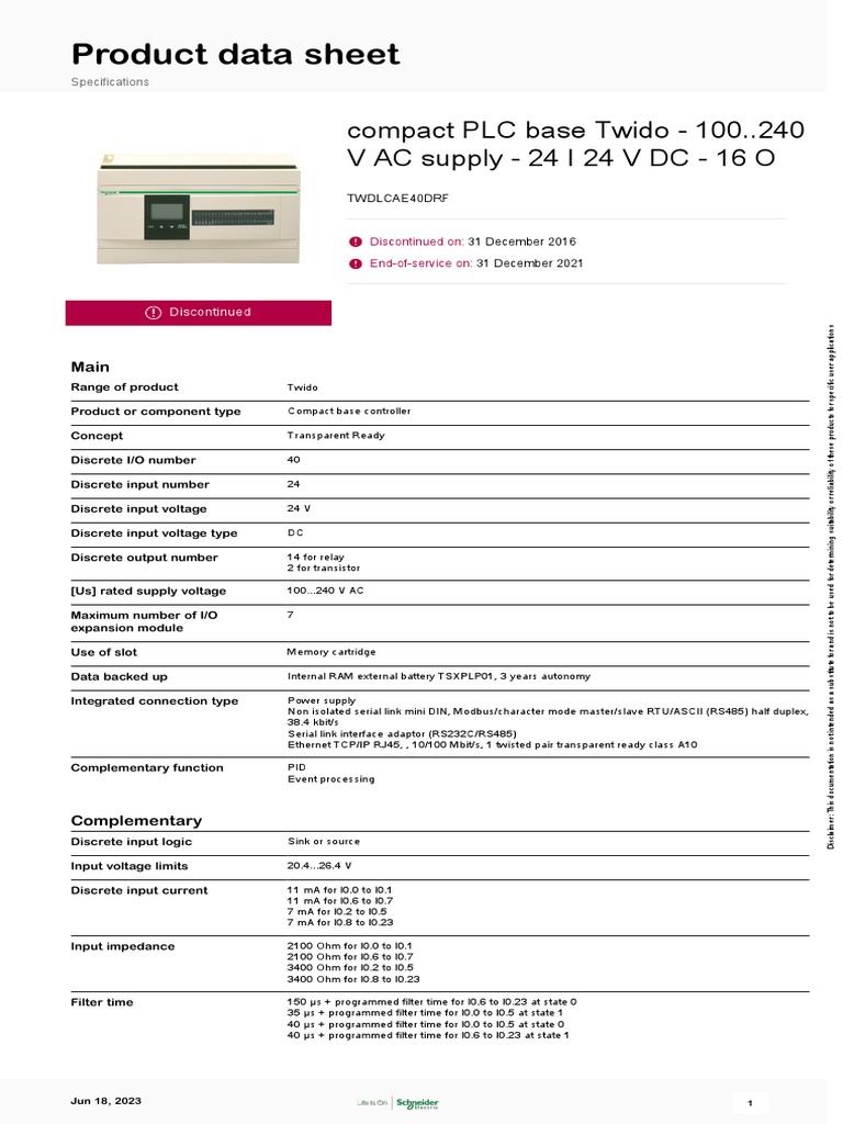 Twido TWDLCAE40DRF | PDF | Programmable Logic Controller | Power Supply