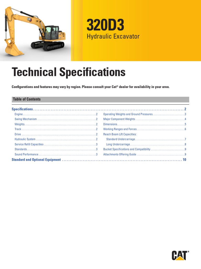 Ficha Técnica CAT320D3 | PDF | Horsepower | Manufactured Goods