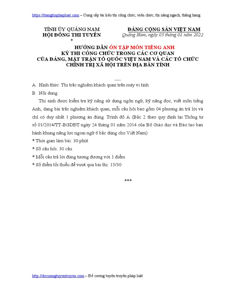 Bo Cau Hoi Thi Tieng Anh Khoi Dang Quang Nam 2022 | PDF