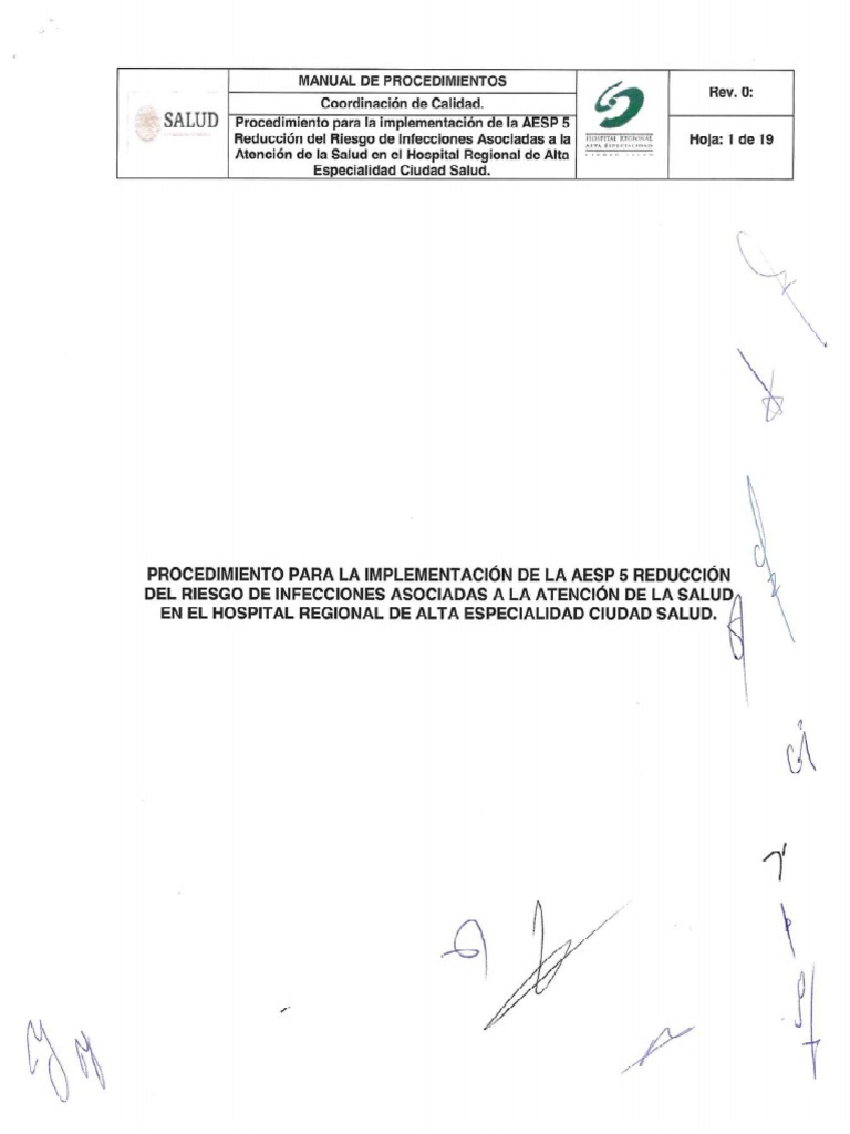 Procedimiento Implementacion AESP 5 Reduccion Riesgos Infecciones ...