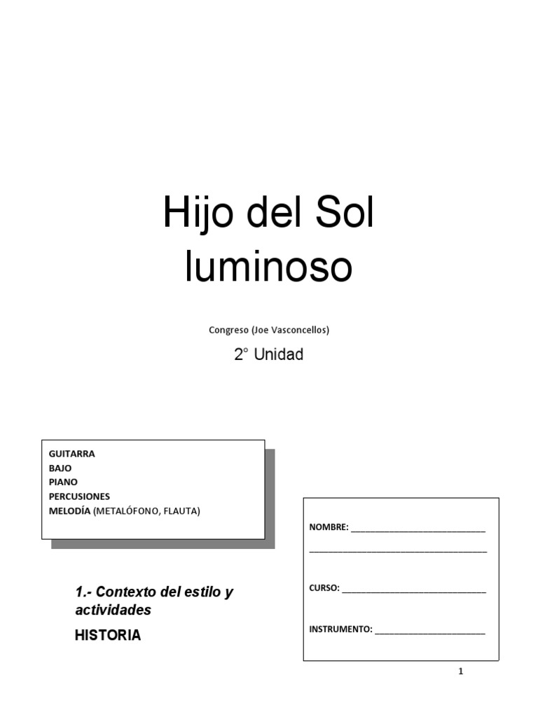 Cuadernillo Música - Hijo del sol luminoso | PDF | Elementos de la ...