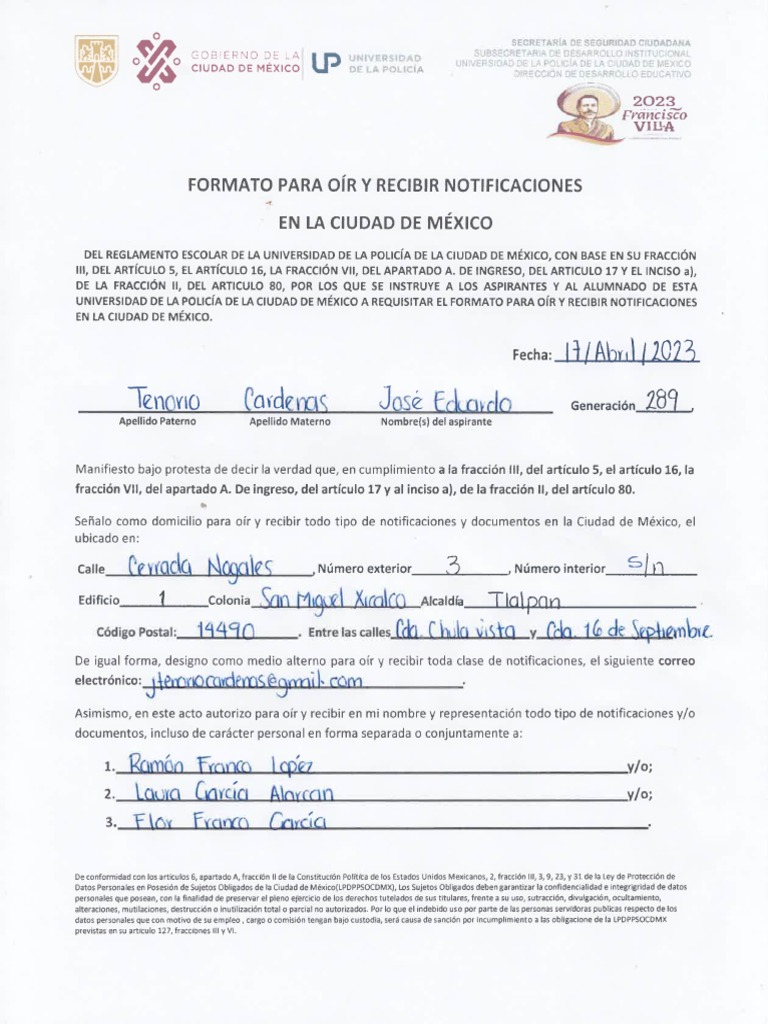 Formato para Oir y Recibir Notificaciones | PDF
